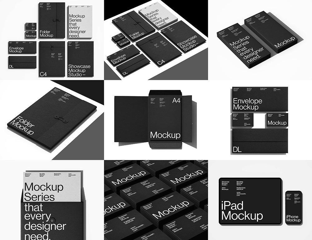 Black_Branding Mockup Series – Showcase Mockup Studio